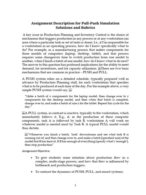 assignment questions for pull push simulation solutions and rubric pdf