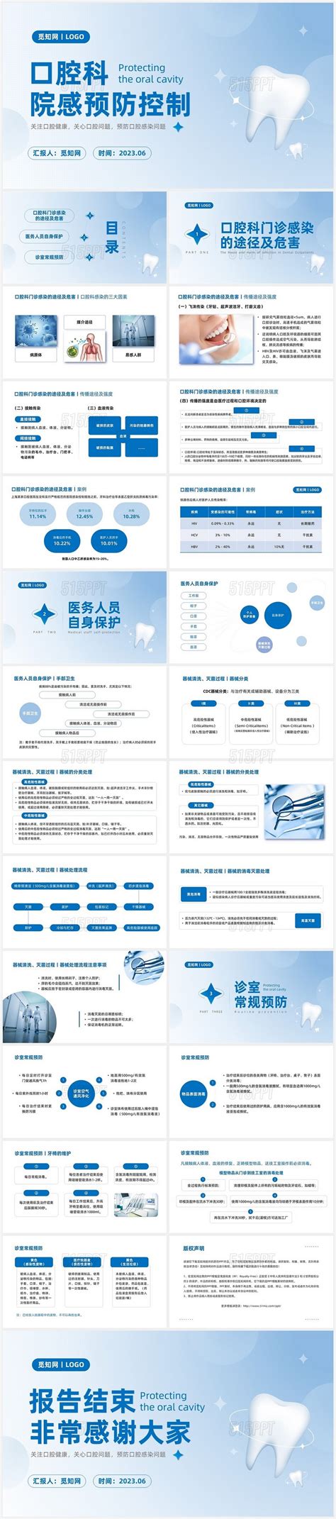 蓝色商务简约口腔科院感预防控制说课培训PPT模板院感知识培训 515PPT