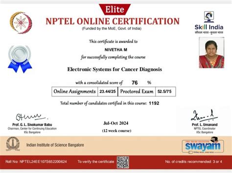 Nivetha M On Linkedin Nptel Certification Biomedicalengineering Cancerdiagnosis
