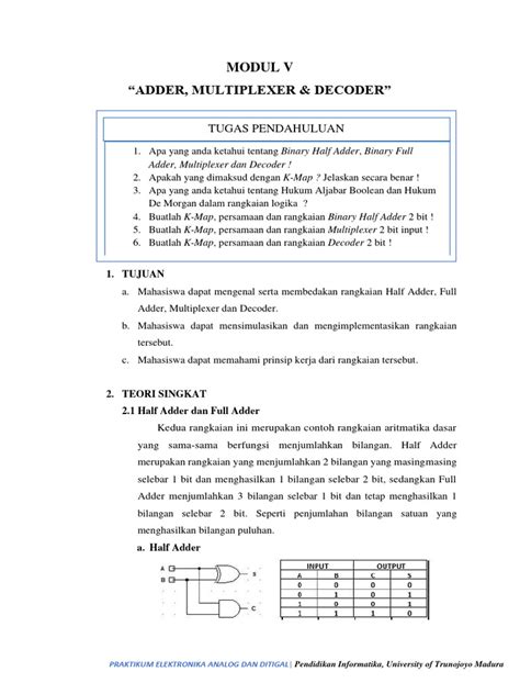 Modul V Adder Multiplexer And Decoder Pdf