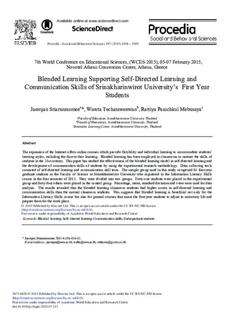 Pdf Blended Learning Supporting Self Directed Learning And Communication Skills Of