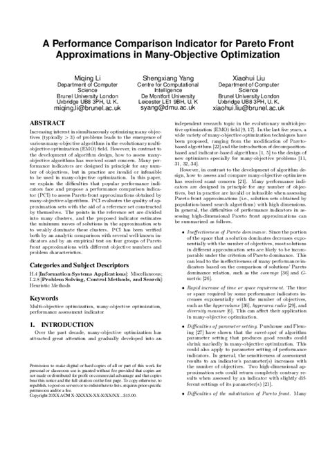 Pdf A Performance Comparison Indicator For Pareto Front