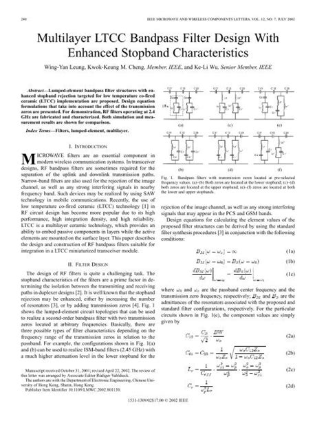 Multilayer Ltcc Bandpass Filter Design With Enhanced Stopband