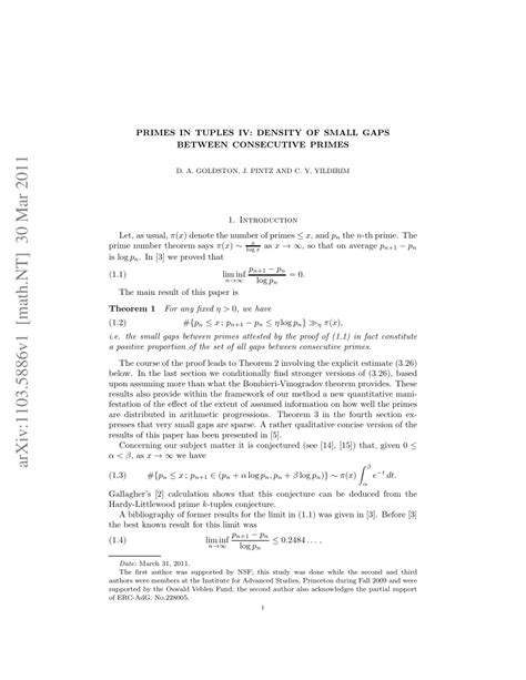 Pdf Primes In Tuples Iv Density Of Small Gaps Between Consecutive Primes