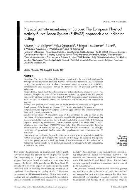 Pdf Physical Activity Monitoring In Europe The European Physical Activity Surveillance System