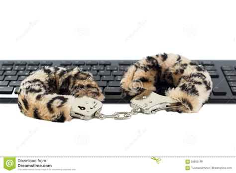 Sex Toy Handcuffs On A Keyboard Stock Image Image Of Metal Fluffy