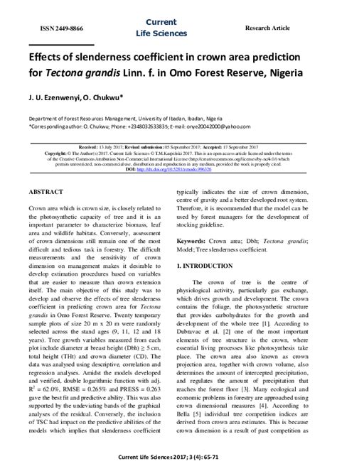 Pdf Effects Of Slenderness Coefficient In Crown Area Prediction Pdf