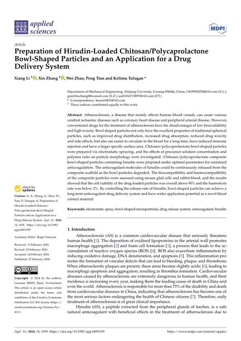 Pdf Preparation Of Hirudin Loaded Chitosan Polycaprolactone Bowl