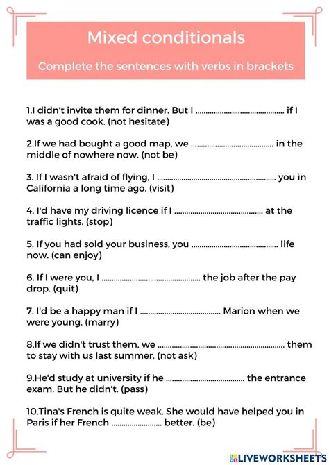 Mixed Conditionals Online Exercise For Advanced
