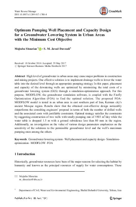 Pdf Optimum Pumping Well Placement And Capacity Design For A