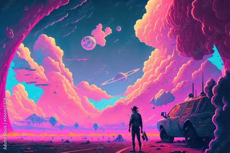 Science Fiction Virtual Reality Scene Fantasy Universe Cyberpunk Aesthetic And Background Of