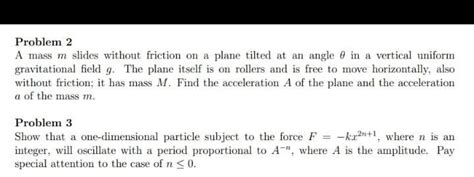 solved problem 2 a mass m slides without friction on a plane