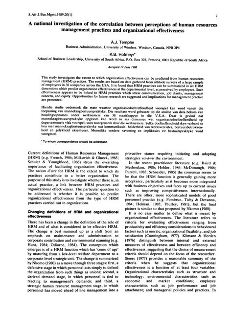 Pdf A National Investigation Of The Correlation Between Perceptions Of Human Resources