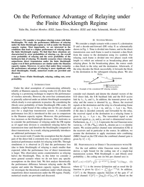 Pdf On The Performance Advantage Of Relaying Under The Finite