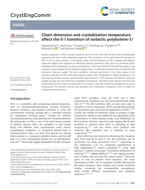 Pdf Chain Dimension And Crystallization Temperature Affected Ii I