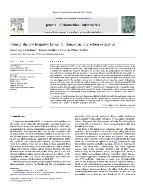 Pdf Using A Shallow Linguistic Kernel For Drugdrug Interaction