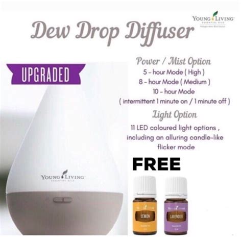 [cheapest Ready Stock] New Version Young Livings Dew Drop Diffuser Free 2 Oil 1year Warranty