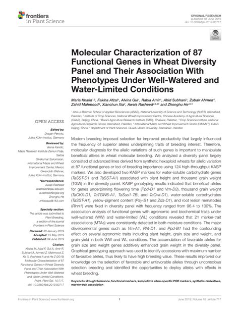 Pdf Molecular Characterization Of 87 Functional Genes In Wheat