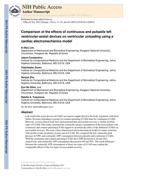 Pdf Comparison Of The Effects Of Continuous And Pulsatile Left Ventricular Assist Devices On