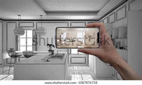 핸드헬드 스마트 폰 Ar 응용 프로그램 스톡 일러스트 1087876718