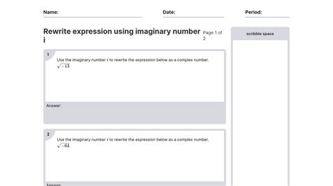 Rewrite Expression Using Imaginary Number `i` Worksheets Pdf Algebra