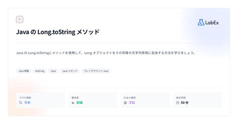 Java Longtostring メソッド：long を String に変換する Labex