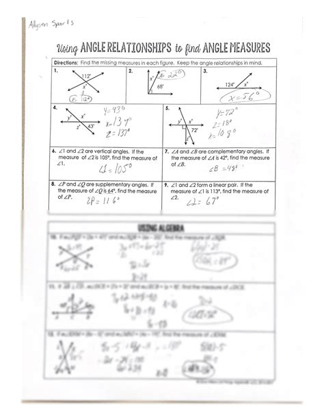 SOLUTION Angle Relationships To Find Angle Measures Studypool Worksheets Library