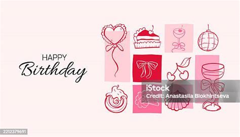 축제 낙서가 있는 생일 축하 배너 케이크 유리 체리 스케치 요소 0명에 대한 스톡 벡터 아트 및 기타 이미지 0명 개인 장식품 결혼식 Istock