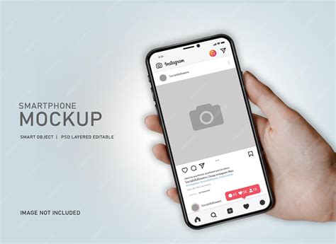 인스타그램 모형이 있는 오른쪽 보기의 스마트폰 프리미엄 Psd 파일