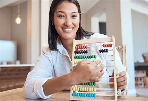 Video Call Woman Or Teacher With Math Abacus In Lockdown Homeschool Lesson Webinar Classroom