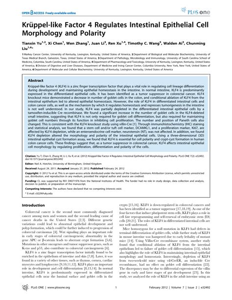 Pdf Krüppel Like Factor 4 Regulates Intestinal Epithelial Cell