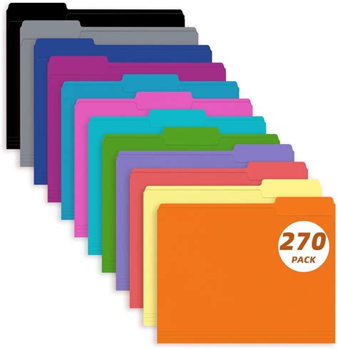 File Folder 270 Pack Colored File Folder 13 Cut Tab Letter Size Assorted 12 Colors Filing