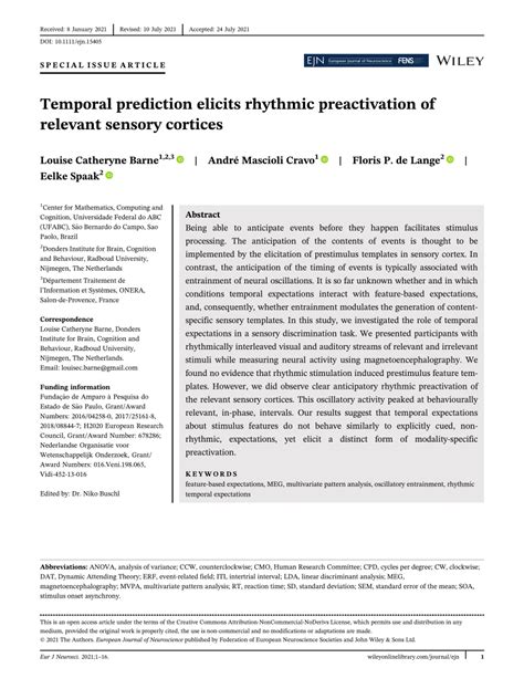 Pdf Temporal Prediction Elicits Rhythmic Pre Activation Of Relevant Sensory Cortices
