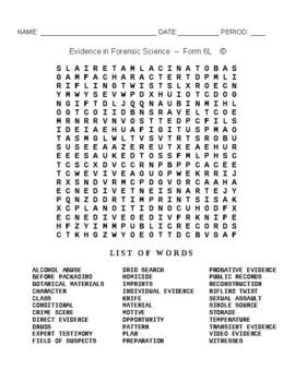 Evidence In Forensic Science Word Search Worksheet Form 6l Tpt