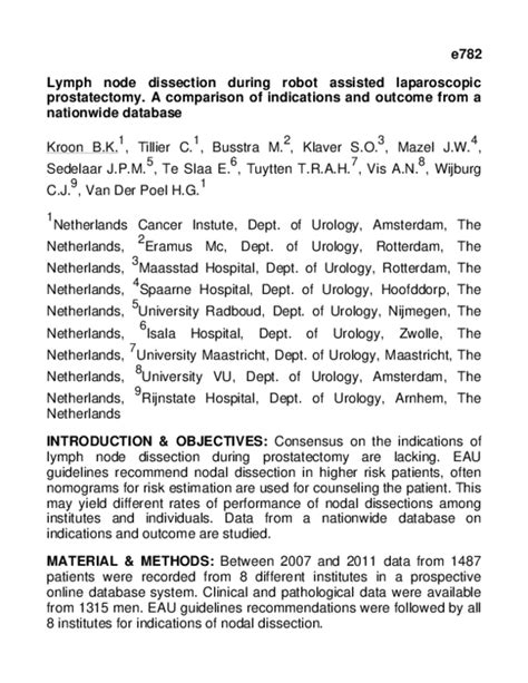 Pdf 782 Lymph Node Dissection During Robot Assisted Laparoscopic