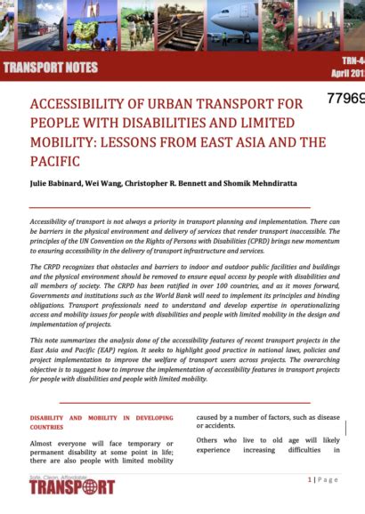 World Bank 2012 Accessibility Of Urban Transport For People With Disabilities And Limited