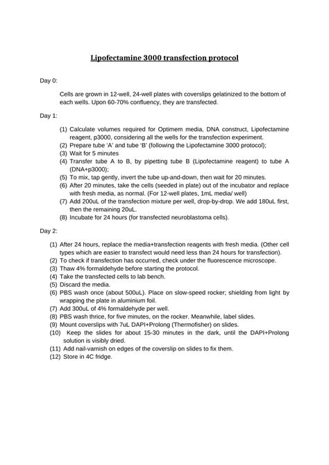 Pdf Lipofectamine 3000 Transfection Protocol