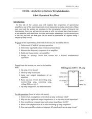 Lab 4 Operational Amplifiers EE101L F14 Lab 4 EE101L Introduction To Electronic Circuits