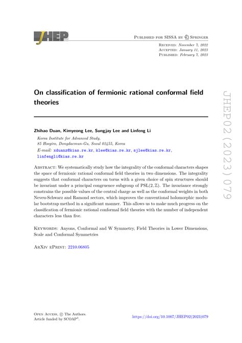 Pdf On Classification Of Fermionic Rational Conformal Field Theories