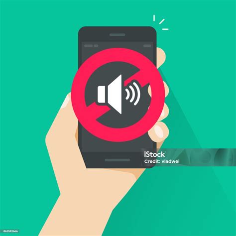 휴대 전화 벡터 일러스트 레이 션 오프 플랫 만화 스타일 볼륨 또는 스마트폰 핸드폰 침묵 영역에 대 한 음소거 모드 로그인 사운드 흔적 침묵에 대한 스톡 벡터 아트 및 기타