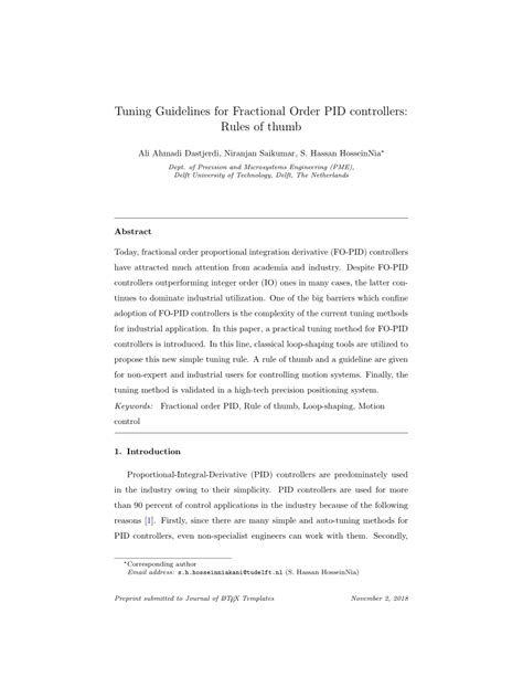 Pdf Tuning Guidelines For Fractional Order Pid Controllers Rules Of Thumb