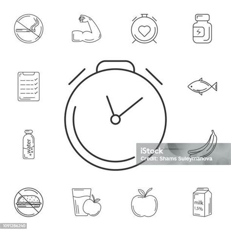 알람 시간 아이콘입니다 간단한 요소 그림입니다 알람 시간 기호 디자인 체육관 및 건강 컬렉션에서 설정 웹 및 모바일 사용할 수 있습니다 0명에 대한 스톡 벡터 아트 및 기타