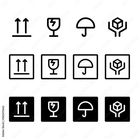 Fragile Package Icons Set Handle With Care Logistics And Delivery