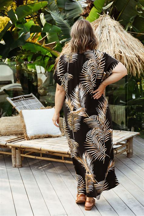 Long Kaftan Dress In Bamboo Print Holley Day Australia