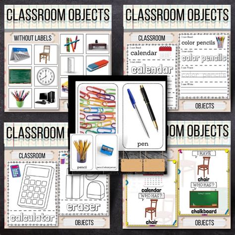 Classroom Objects Bundle Printable Flashcards Worksheets Tracing