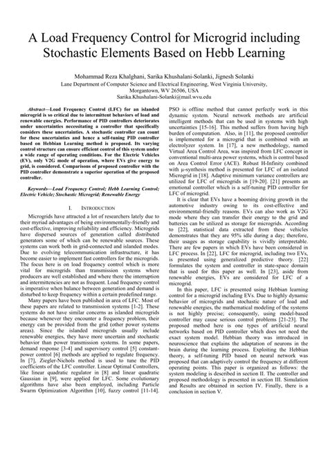Pdf A Load Frequency Control For Microgrid Including Stochastic Elements Based On Hebb Learning