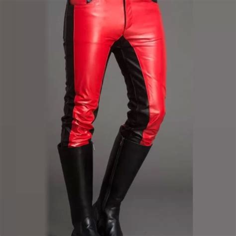 Male Classic Loose Fit Real Black Leather Pants Drivel Sports Clothing Brand
