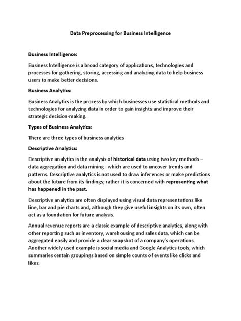 Data Preprocessing For Business Intelligence Pdf Analytics