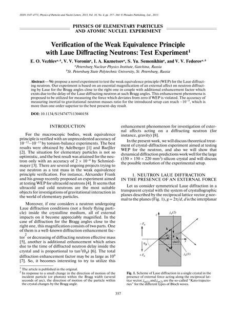 Pdf Verification Of The Weak Equivalence Principle With Laue Diffracting Neutrons Test Experiment
