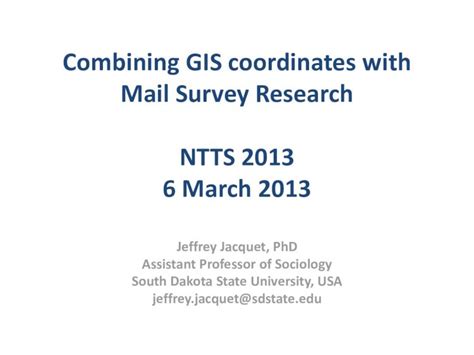 Pdf Combining Gis Coordinates With Mail Survey Research Ntts 2013 · Combining Gis